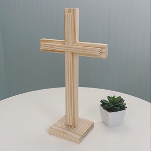 Wooden Cross, 16” Stand up Cross, Cross With Base, Handmade Stand up ...