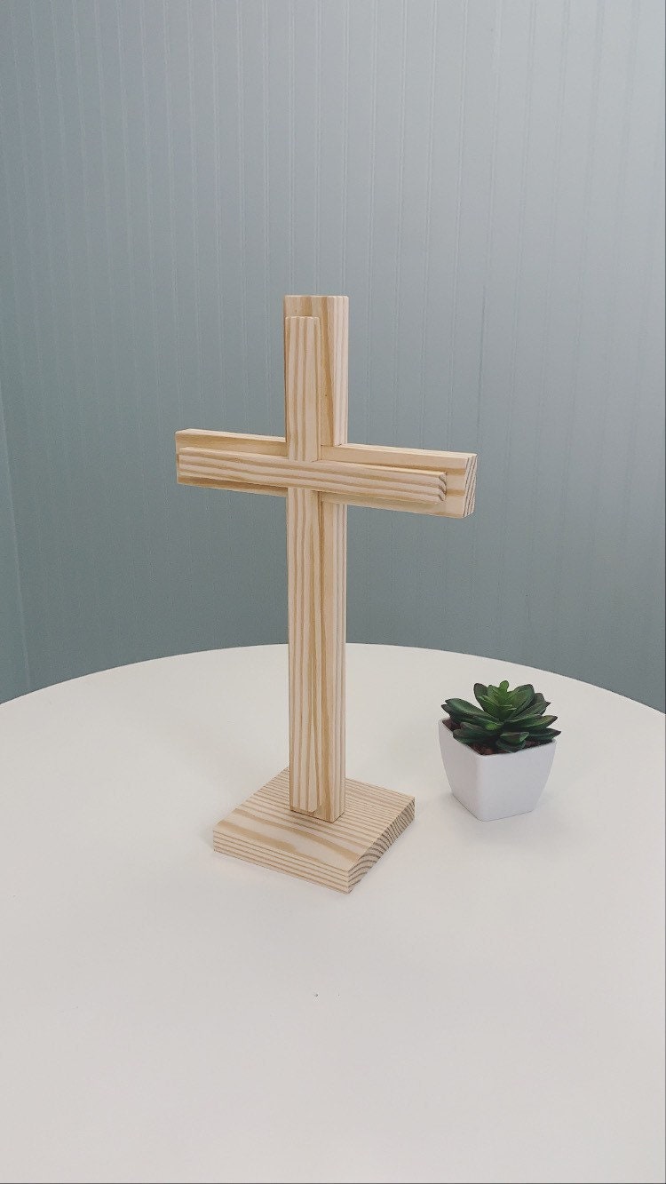 Wooden Cross, 16” Stand up Cross, Cross With Base, Handmade Stand up ...