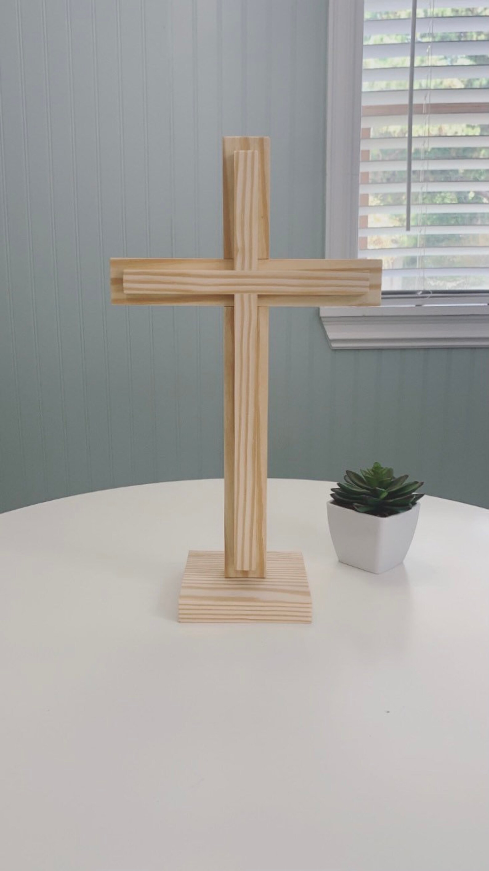 Wooden Cross, 16” Stand up Cross, Cross With Base, Handmade Stand up ...