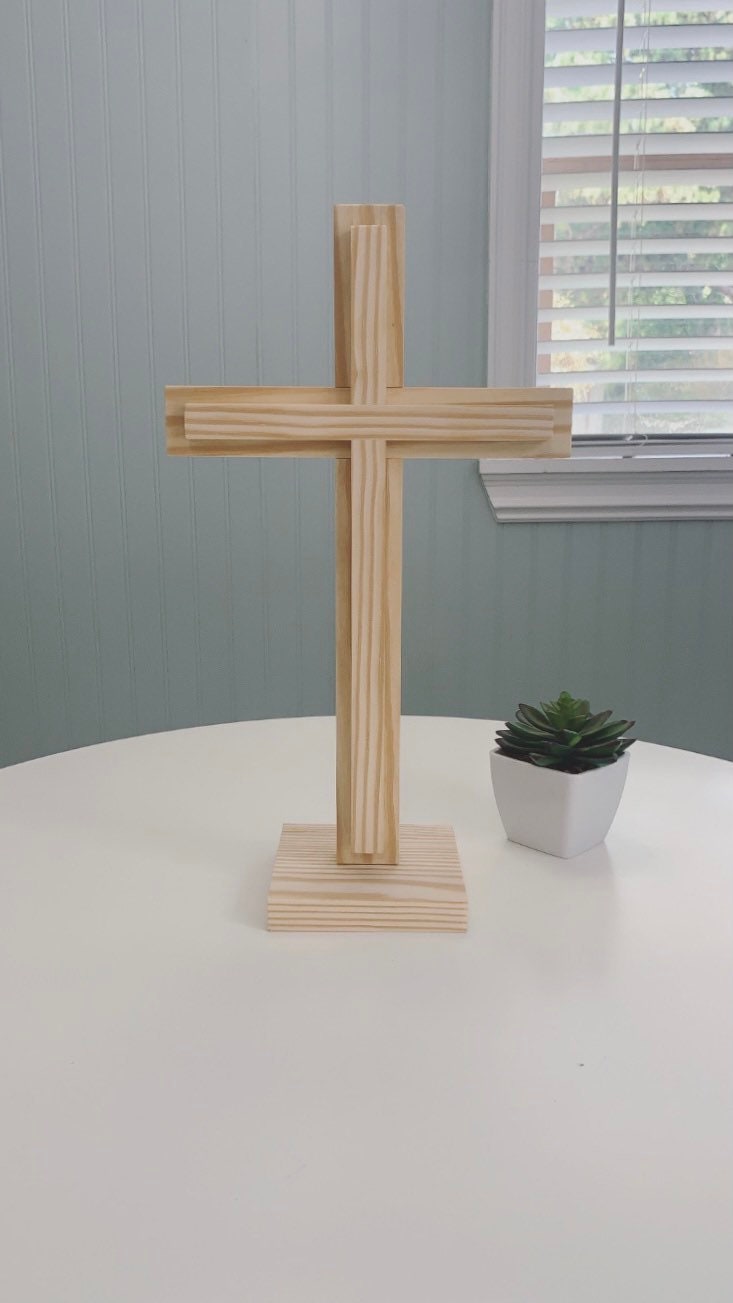 Wooden Cross, 16” Stand up Cross, Cross With Base, Handmade Stand up ...