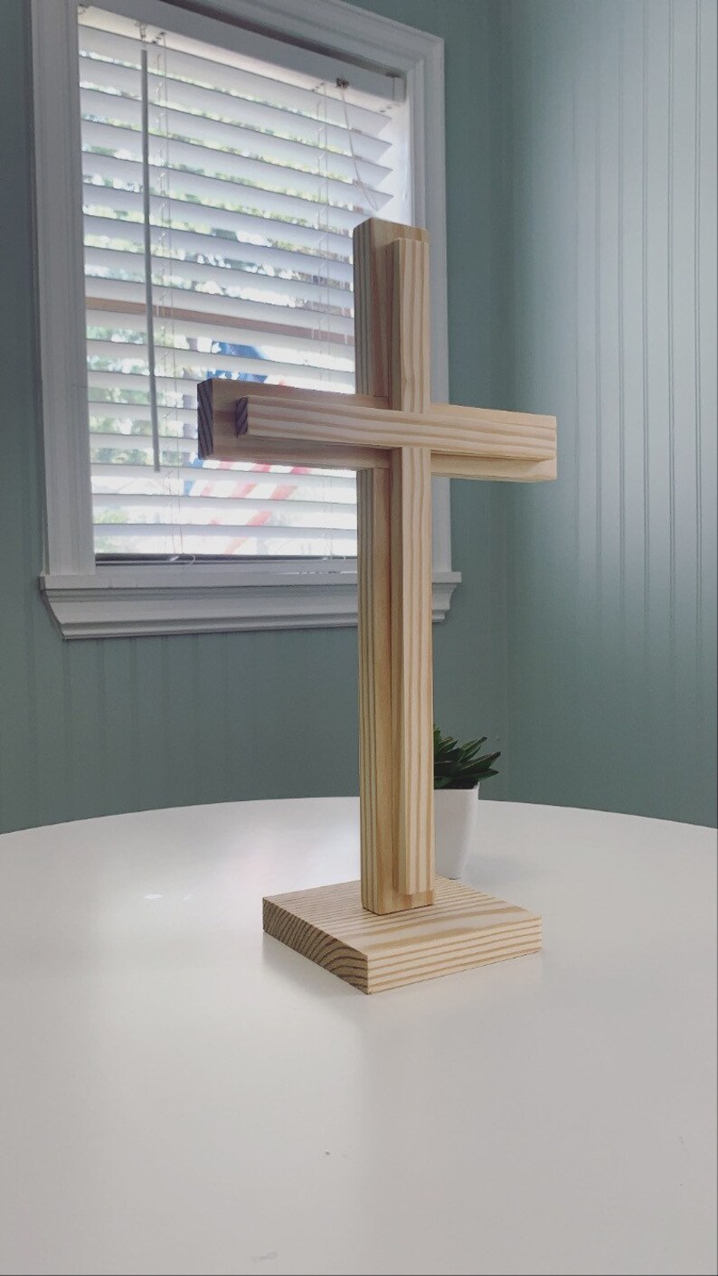 Wooden Cross, 16” Stand up Cross, Cross With Base, Handmade Stand up ...