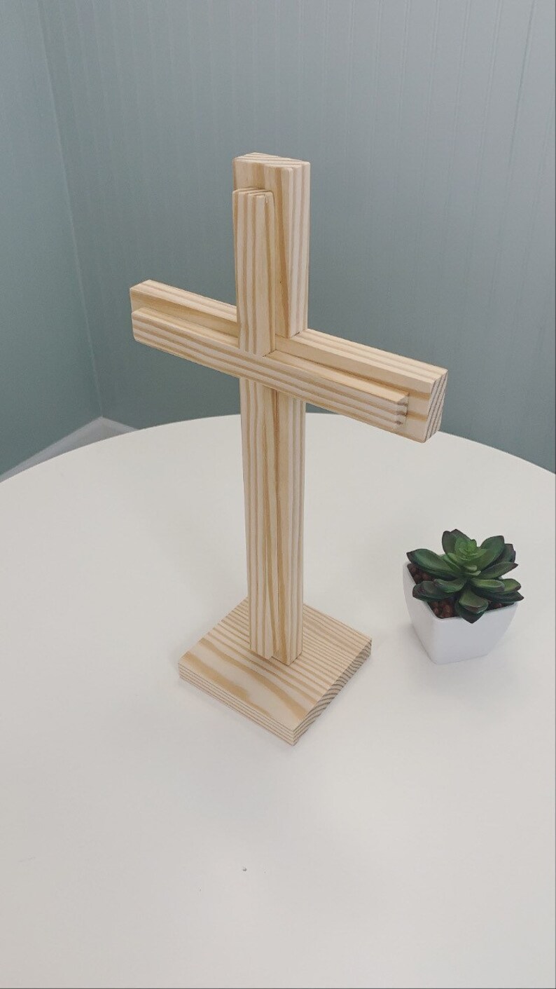 Wooden Cross, 16” Stand up Cross, Cross With Base, Handmade Stand up ...
