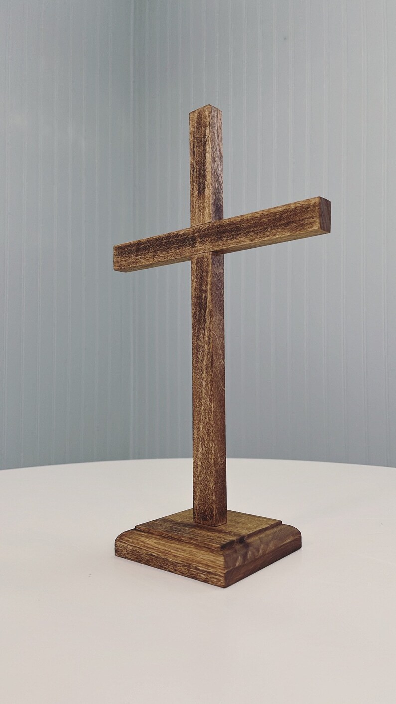 Wooden Cross, 12” Stand up Cross, Cross With Base, Handmade Stand up ...