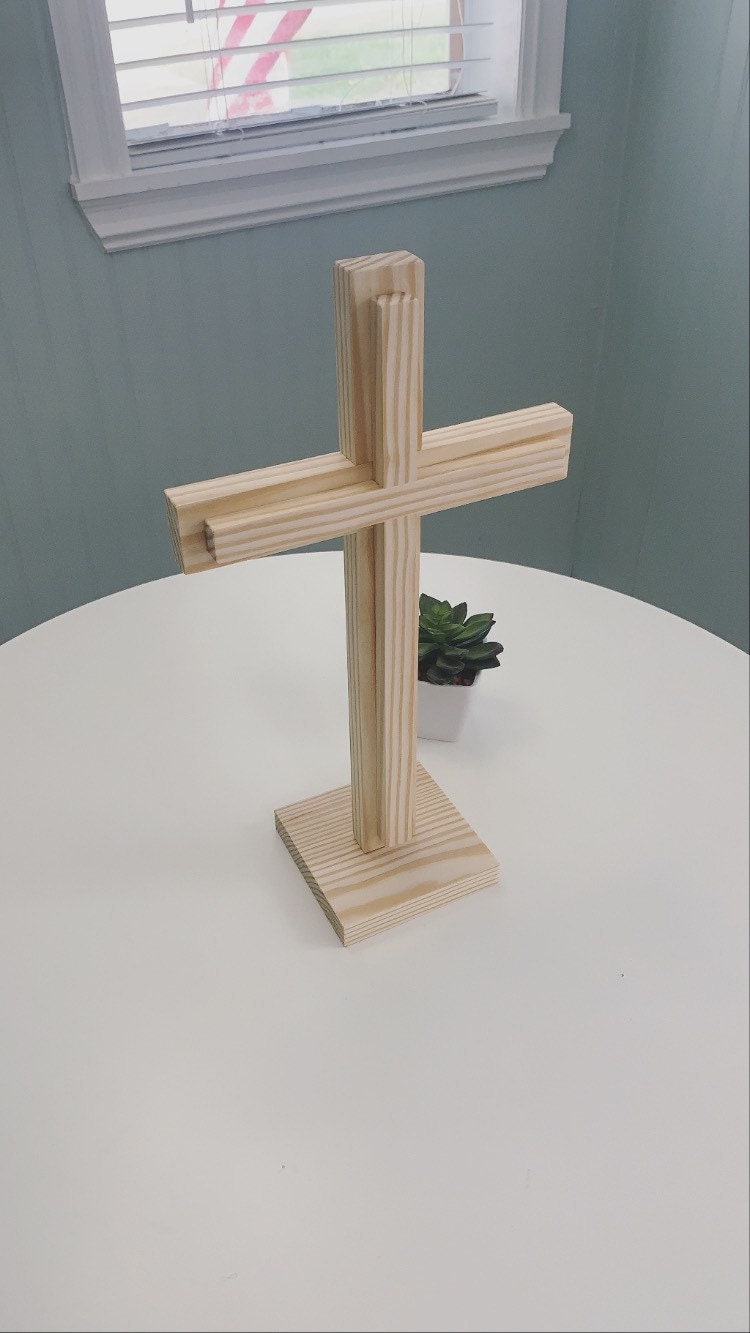 Wooden Cross, 16” Stand up Cross, Cross With Base, Handmade Stand up ...