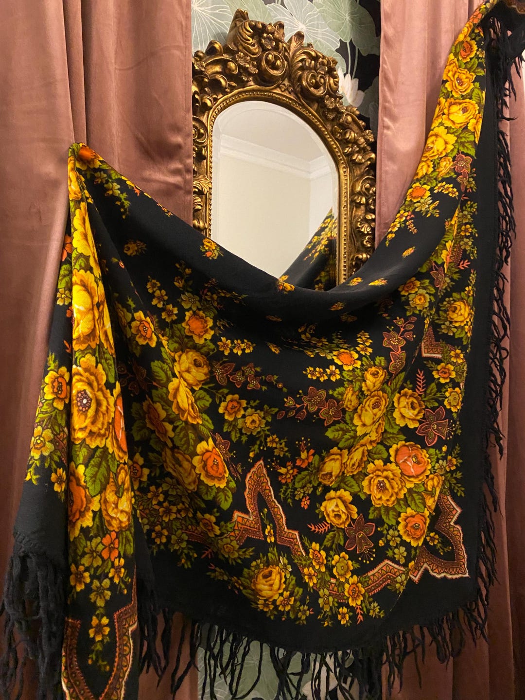 Huge Extra Large Black Vintage Wool Floral Dikhlo Fringe Shawl 57x57 - Etsy