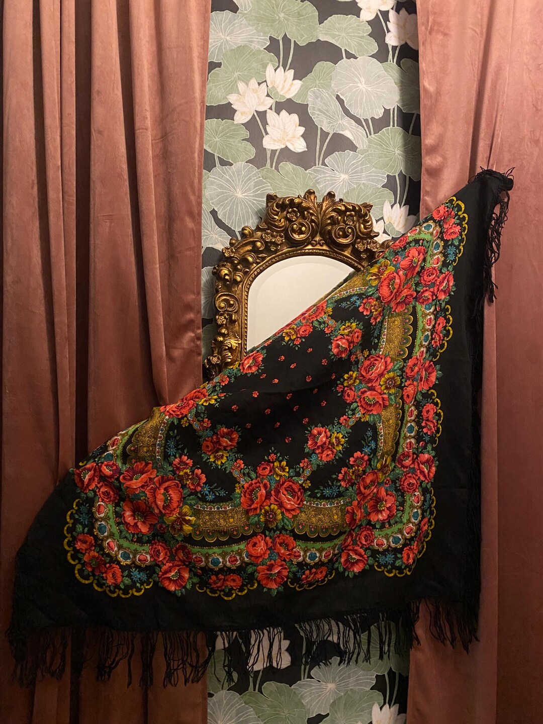 Vintage Black Wool Floral Dikhlo Fringe Shawl 34.5 X 34.5 Inches - Etsy