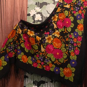 Huge Extra Large Black Vintage Wool Floral Dikhlo Fringe Shawl 56x56 - Etsy