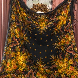 Huge Extra Large Black Vintage Wool Floral Dikhlo Fringe Shawl 57x57 - Etsy