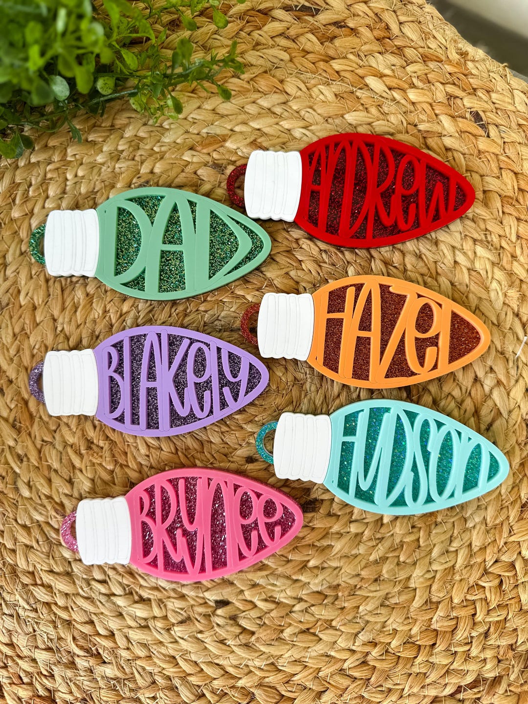 Christmas Light Bulb Name Tag | Christmas Ornament Bulb Stocking Tag ...