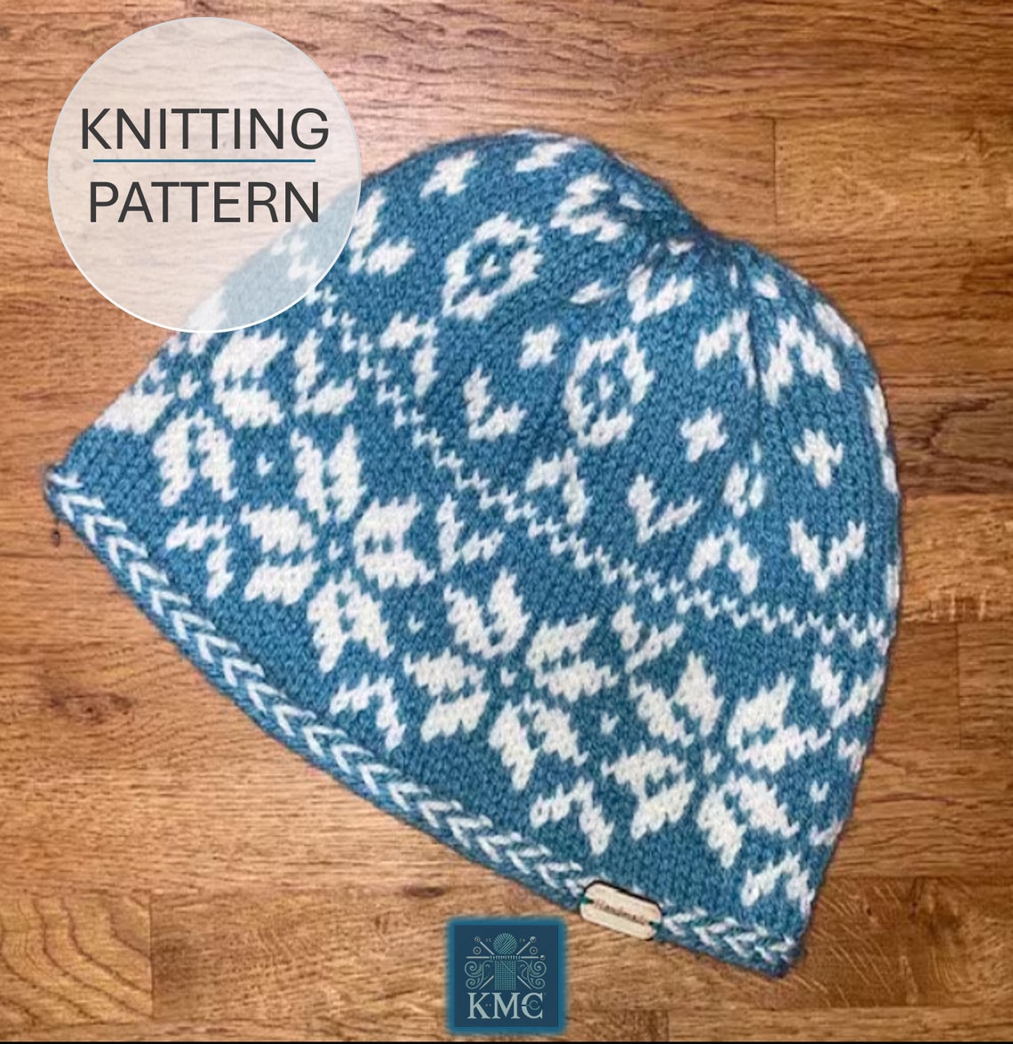 Knitted Winter Beanie Hat Pattern, Classic Nordic Fair Isle Design ...