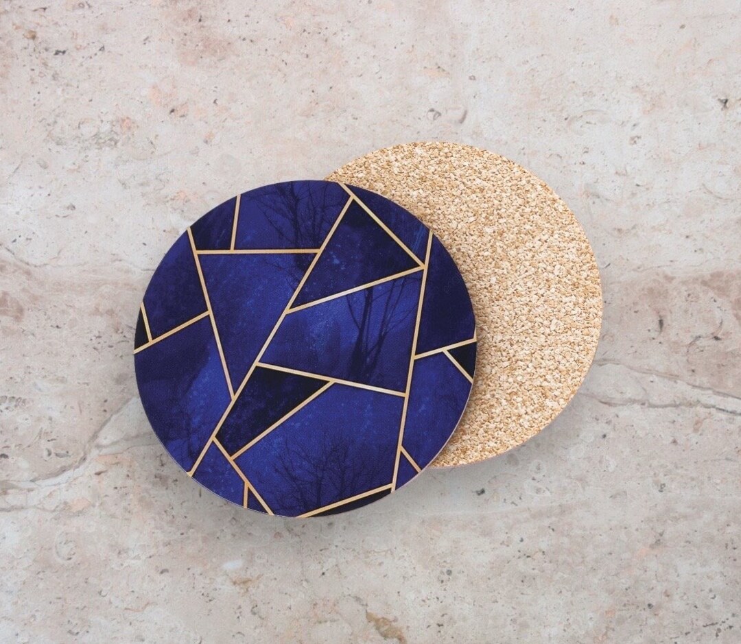Blue and Gold Line Work Coasters - Etsy