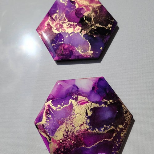 Orchid Violet Lavender Purple and Gold Flower Shaped Coasters - Etsy