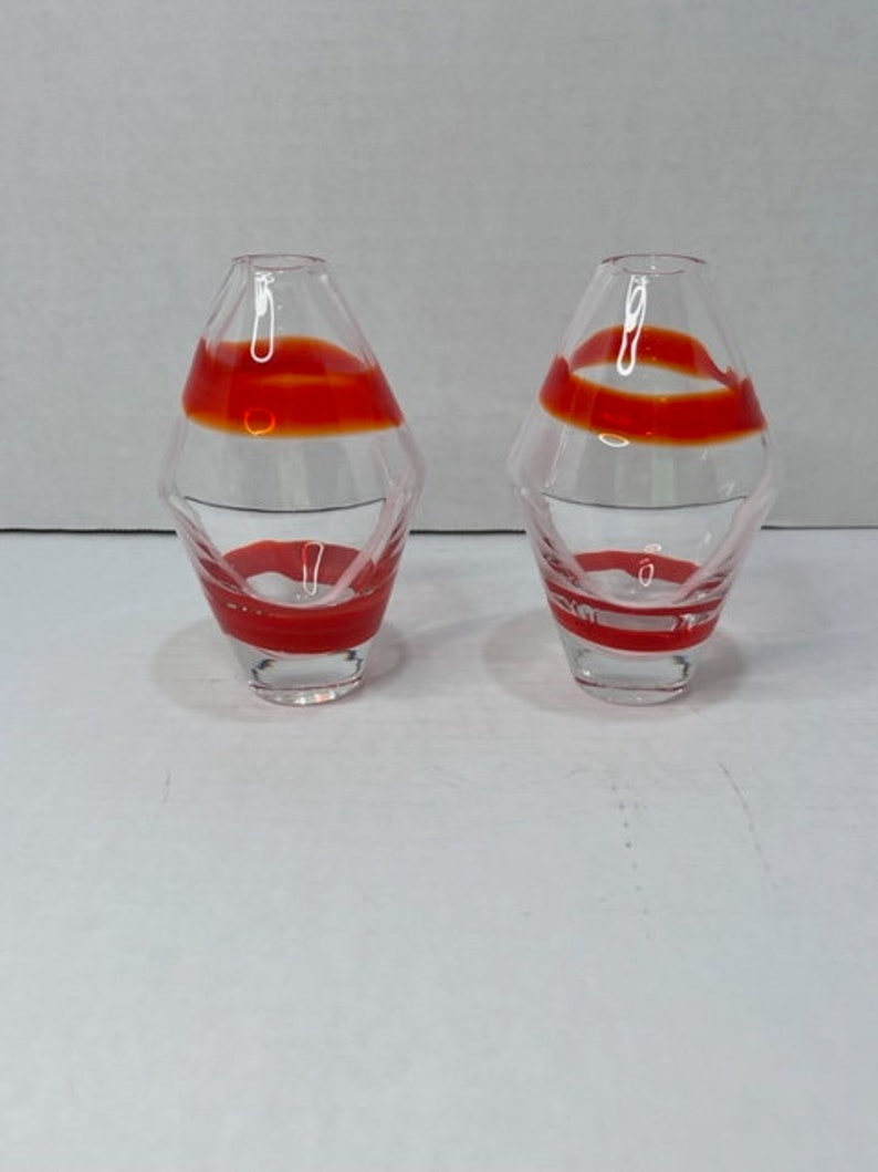 Guzzini Art Glass Vase Bud Vase Set of 2 Red White Swirl 5 - Etsy