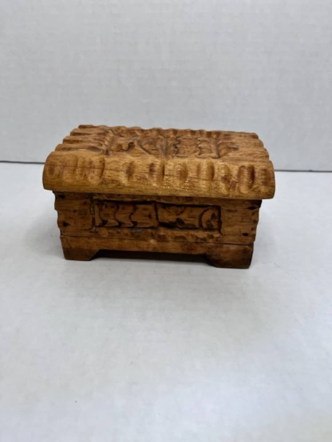 Hand Carved Wood Box With Lid. Chunky Rustic Wood Trinket Box - Etsy