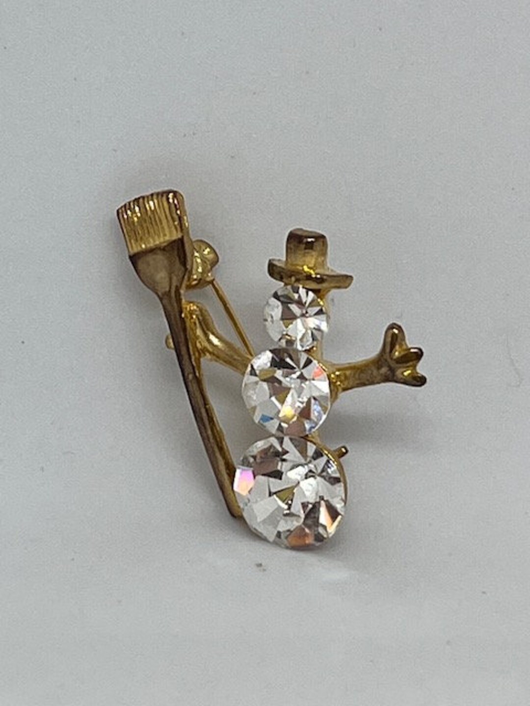 Snowman Pin Brooch With Large Clear Rhinestones - Etsy