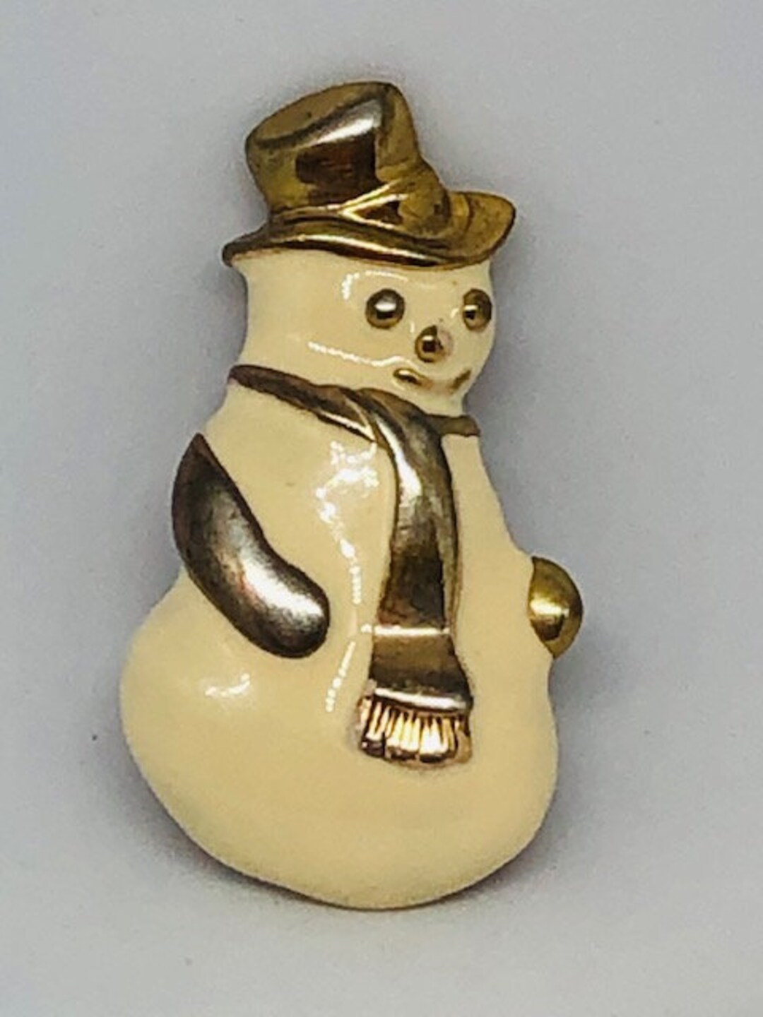 Snowman Pin Brooch Pendant Two Toned Gold and White Christmas Costume ...