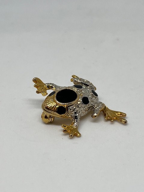 Vintage Gold and Silver Tone Frog Brooch Pin With Black Enameled Eyes ...