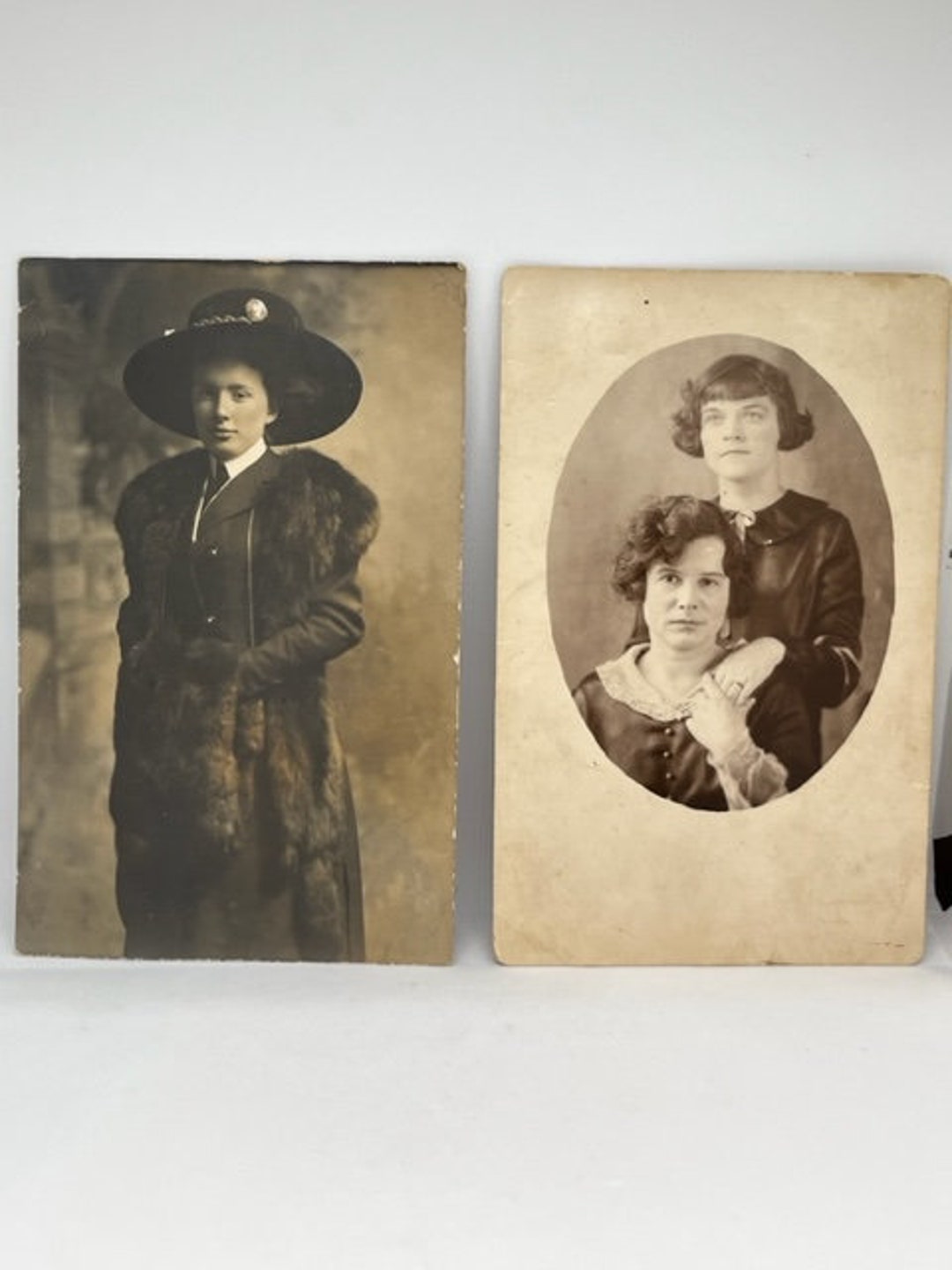 2 RPPC Real People Photo Postcards People Women Fur Fashion Mother ...