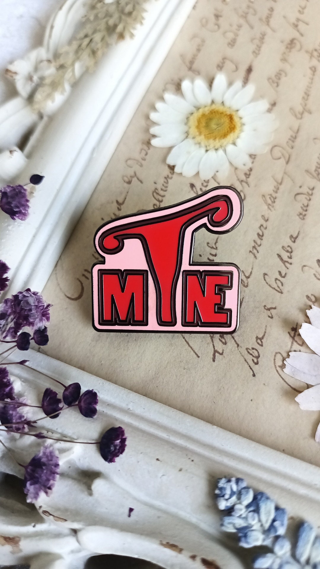 Women's Rights Enamel Pin, Mine My Uterus Feminist Pro-choice Pink Red ...