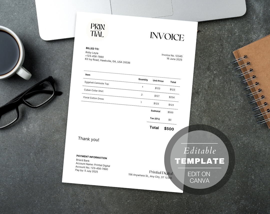 A4 Size Invoice Template, Small Business Template, Business Invoice ...