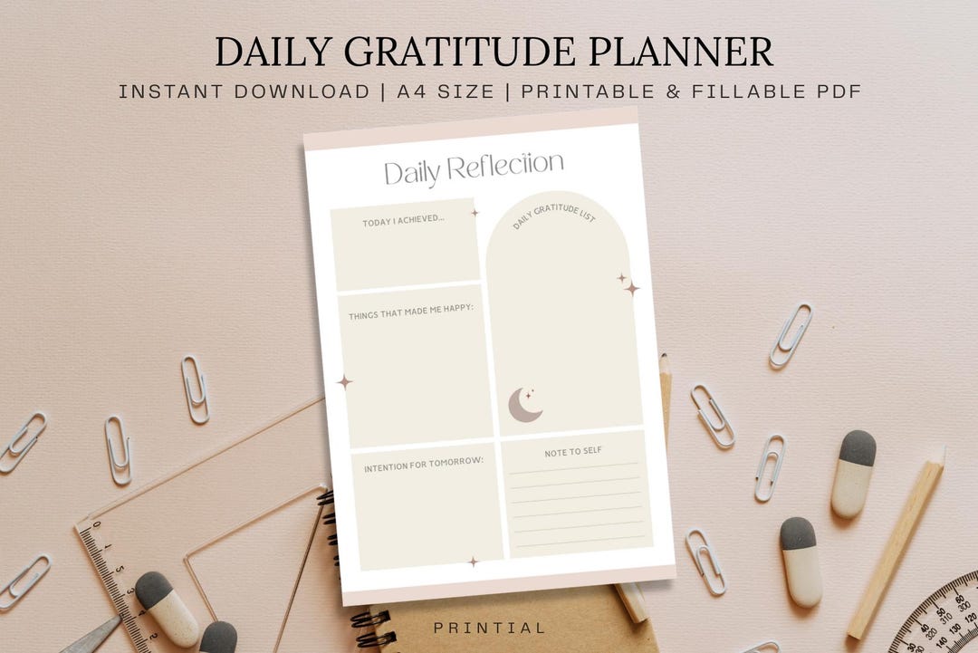 Daily Reflection Journal Printable – Gratitude Log, Mood Tracker ...