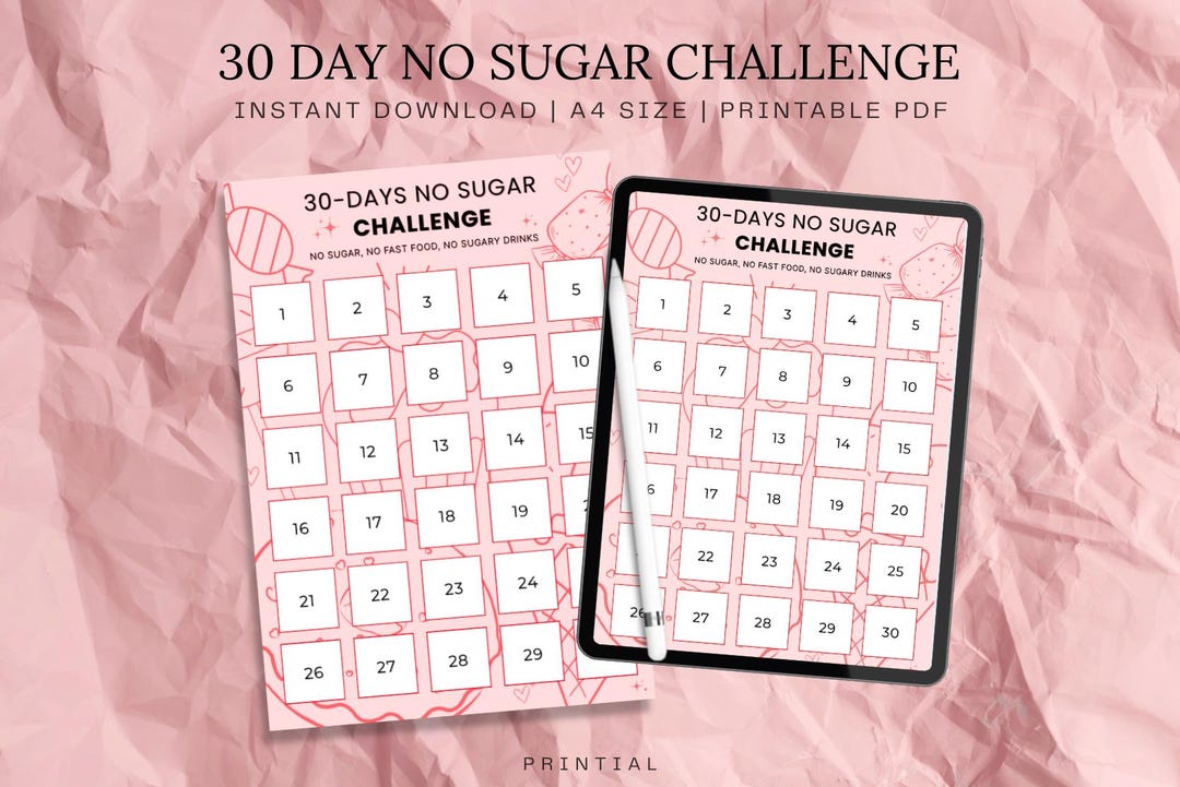 30-day No Sugar Challenge Tracker, Printable Health Habit Tracker ...