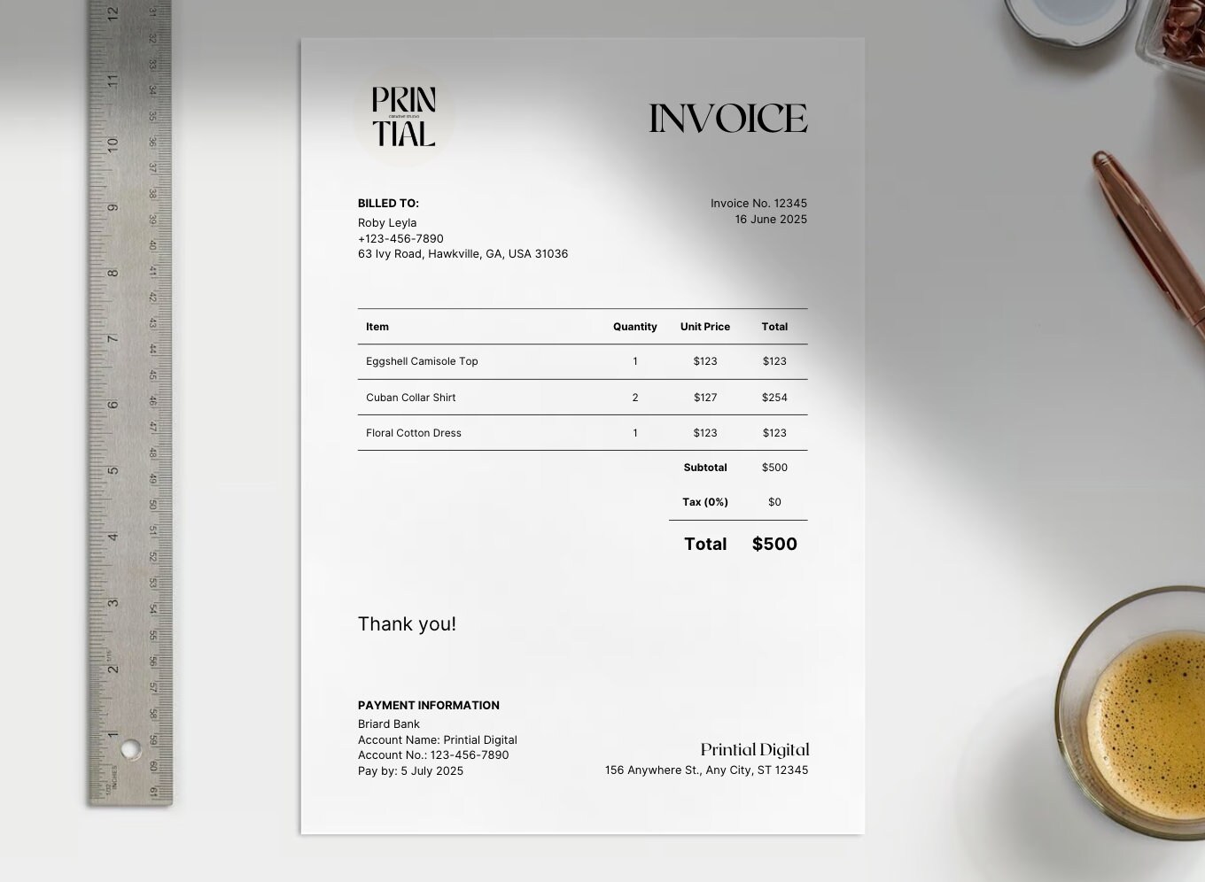 A4 Size Invoice Template, Small Business Template, Business Invoice ...