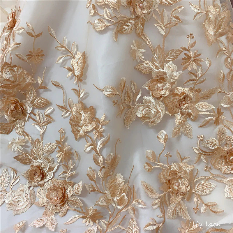 Gorgeous Gold 3D hand made Beaded Fabric flower applique tulle | Etsy