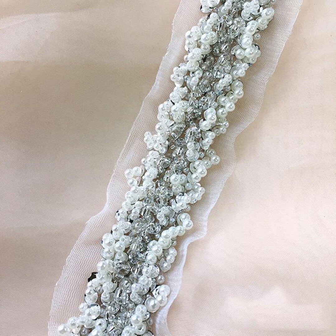 1yard Pearl Beaded Lace Trim With Rhinestones, Beautiful Beaded Floral ...
