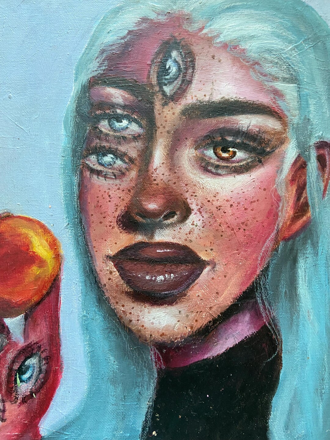 Elf With Peach Acrylic Painting: Surreal Eye Collector Art (12x16) - Etsy