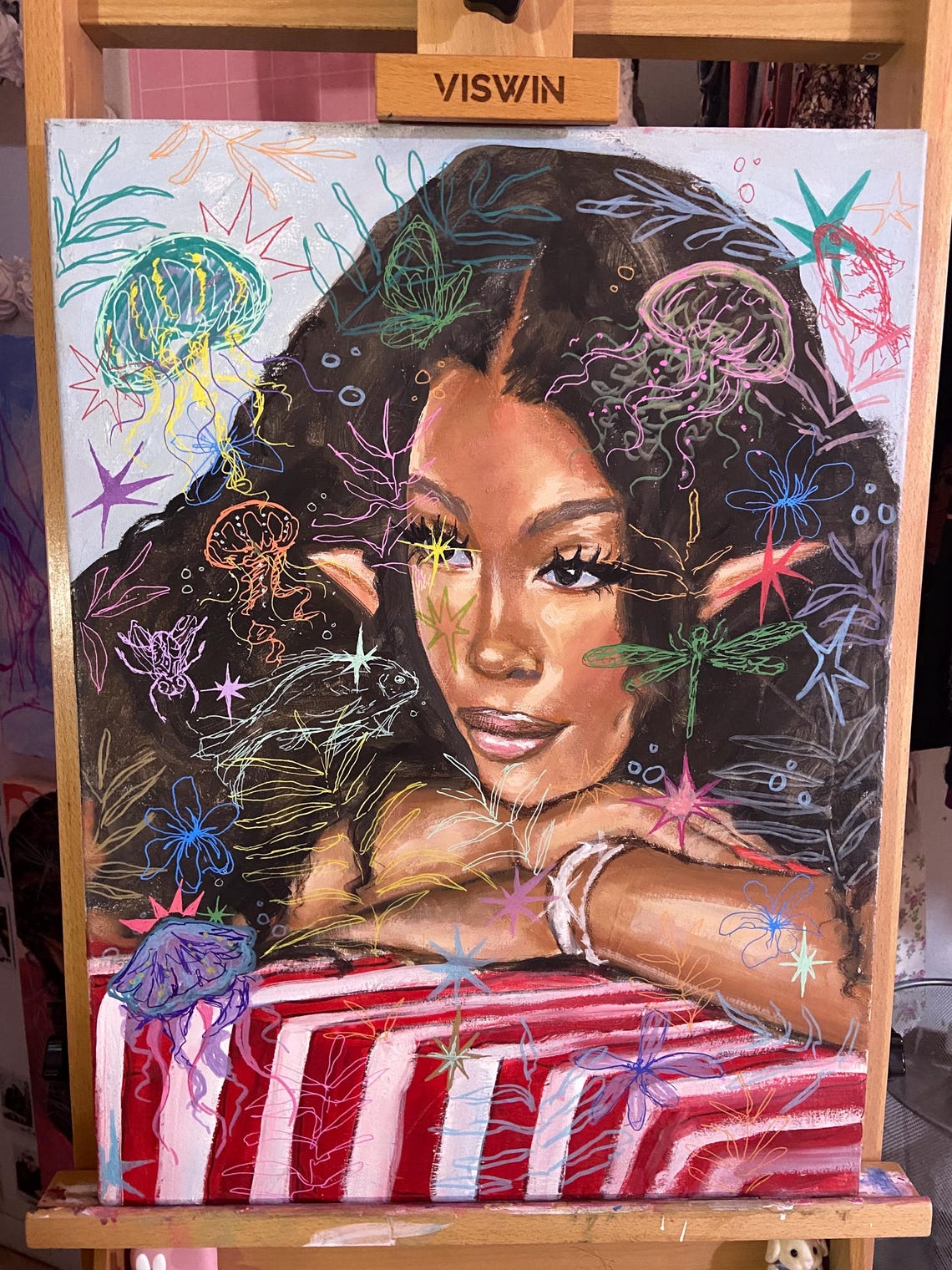SZA Art: Insect & Plant Doodle Portrait on 18x24 Canvas - Etsy