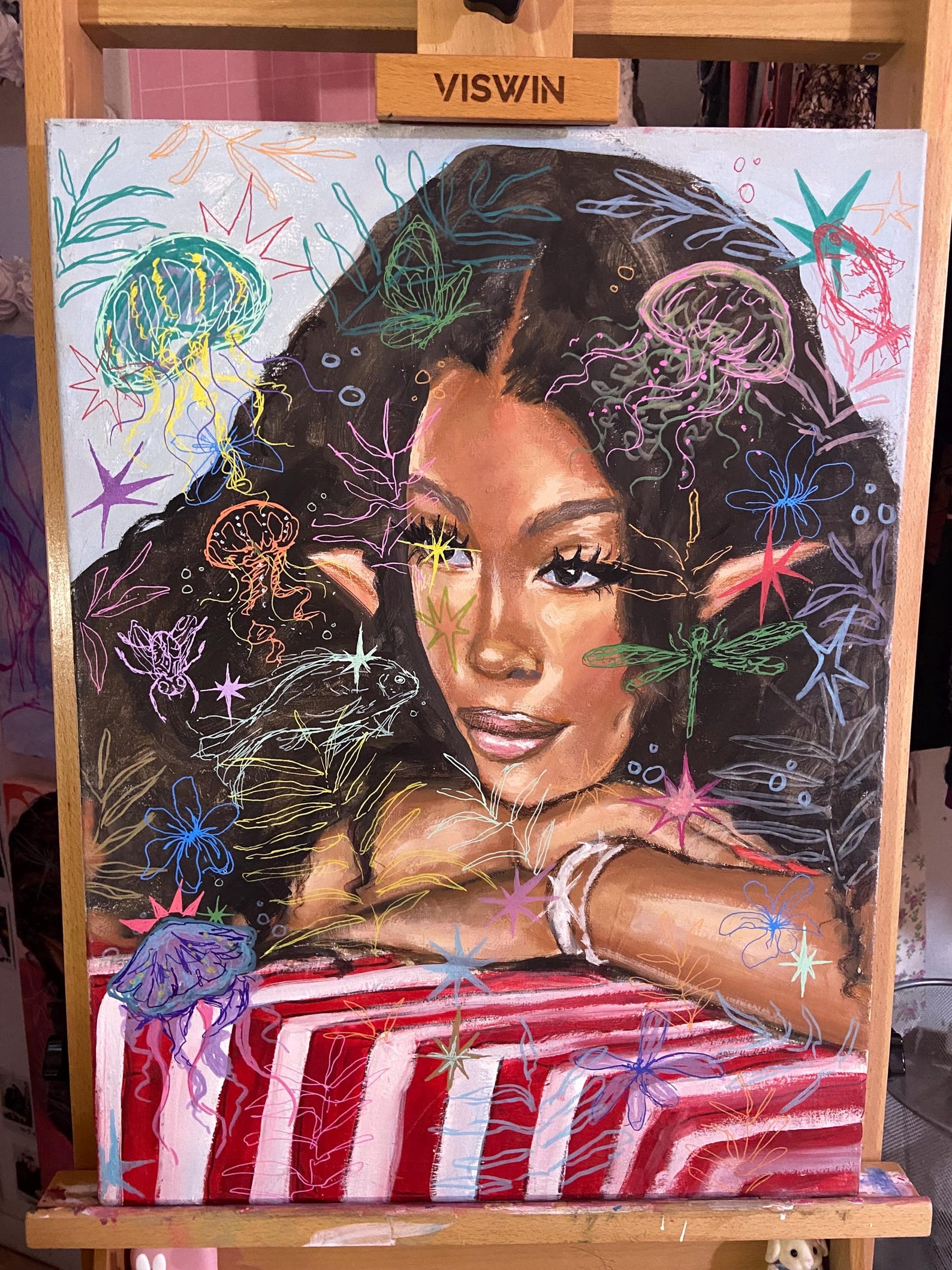 SZA Art: Insect & Plant Doodle Portrait on 18x24 Canvas - Etsy