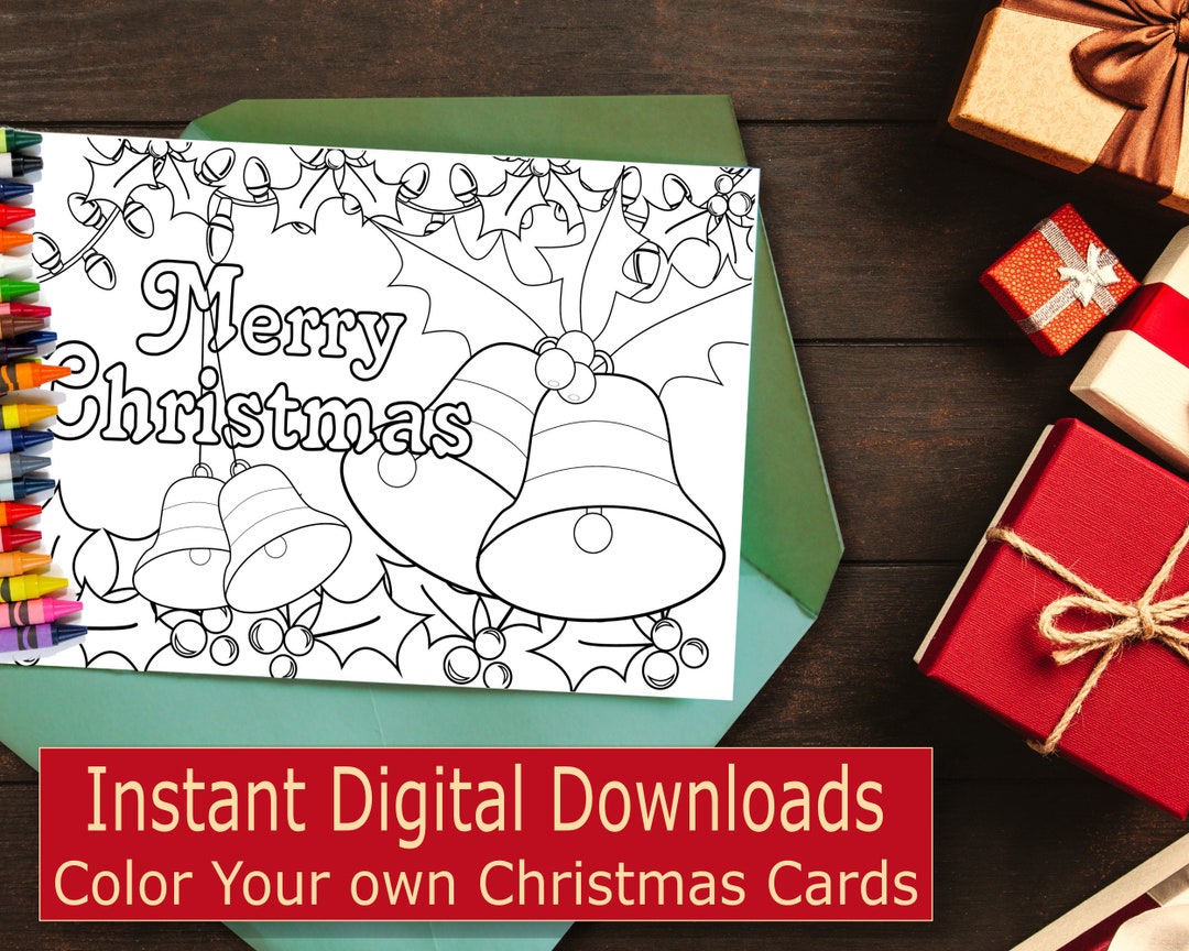 Christmas Coloring Cards for Kids, Holiday Activity (digital Download ...