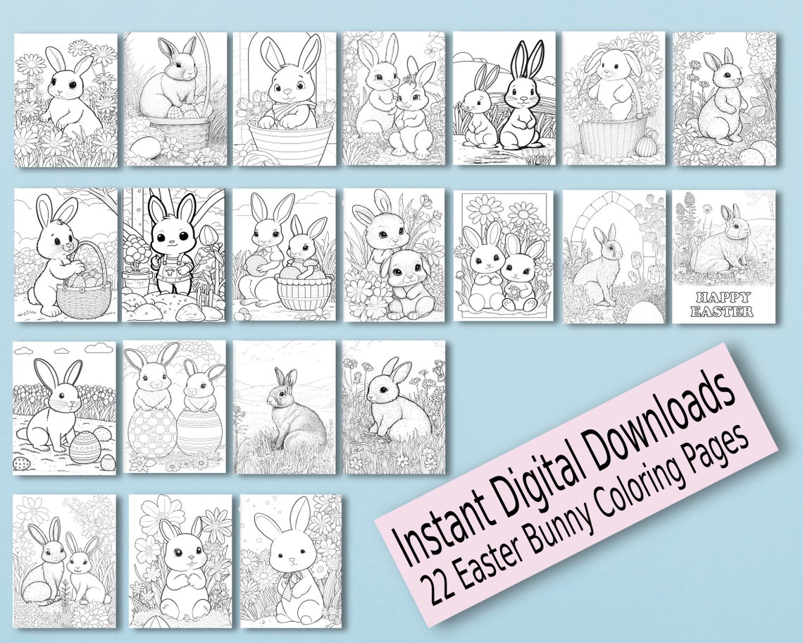 22 Printable Easter Bunny Coloring Pages for Kids - Etsy