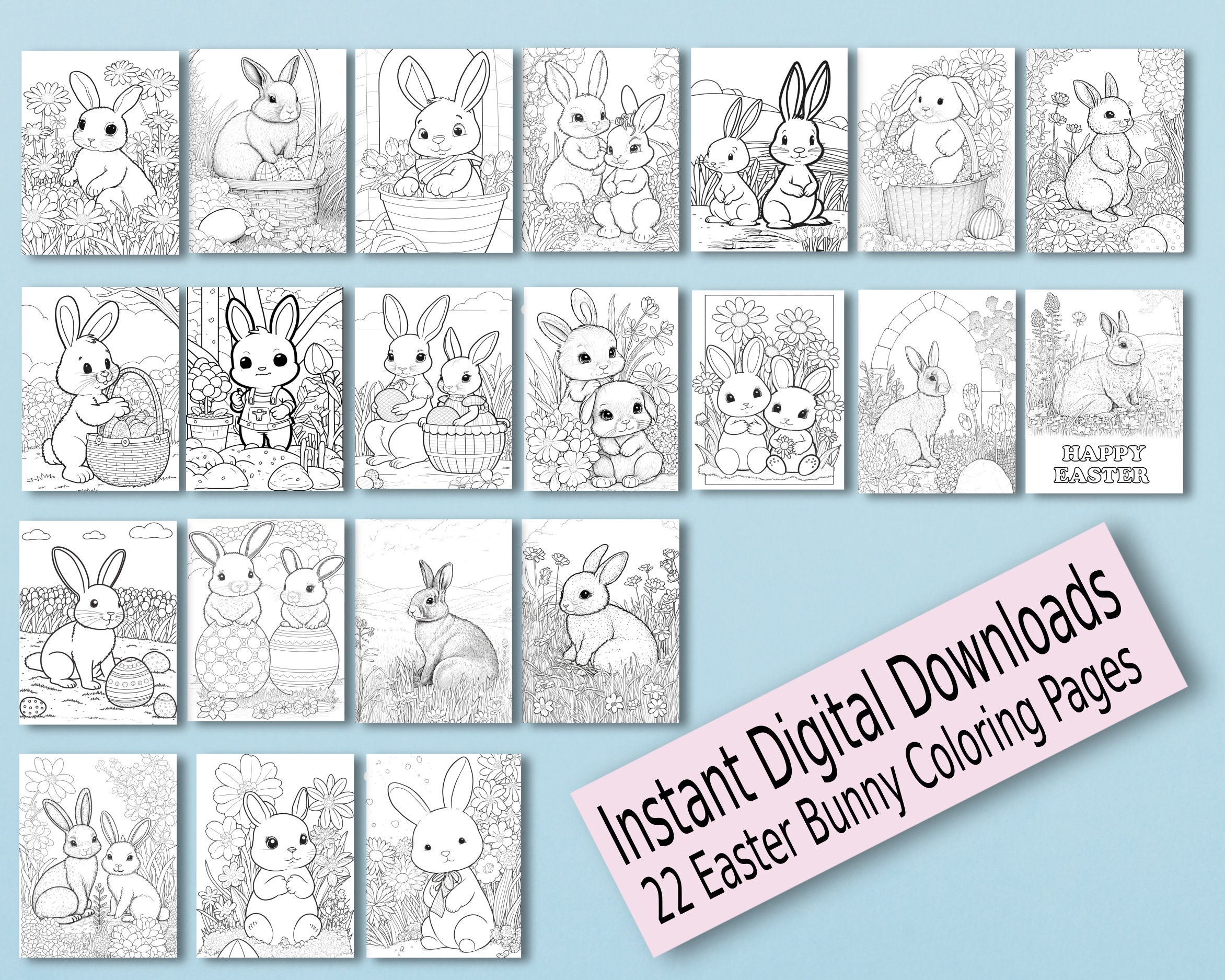 22 Printable Easter Bunny Coloring Pages for Kids - Etsy