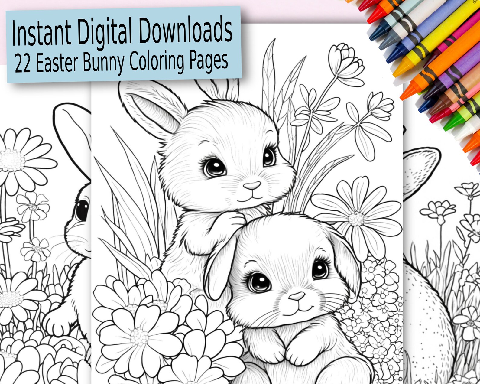 22 Printable Easter Bunny Coloring Pages for Kids - Etsy