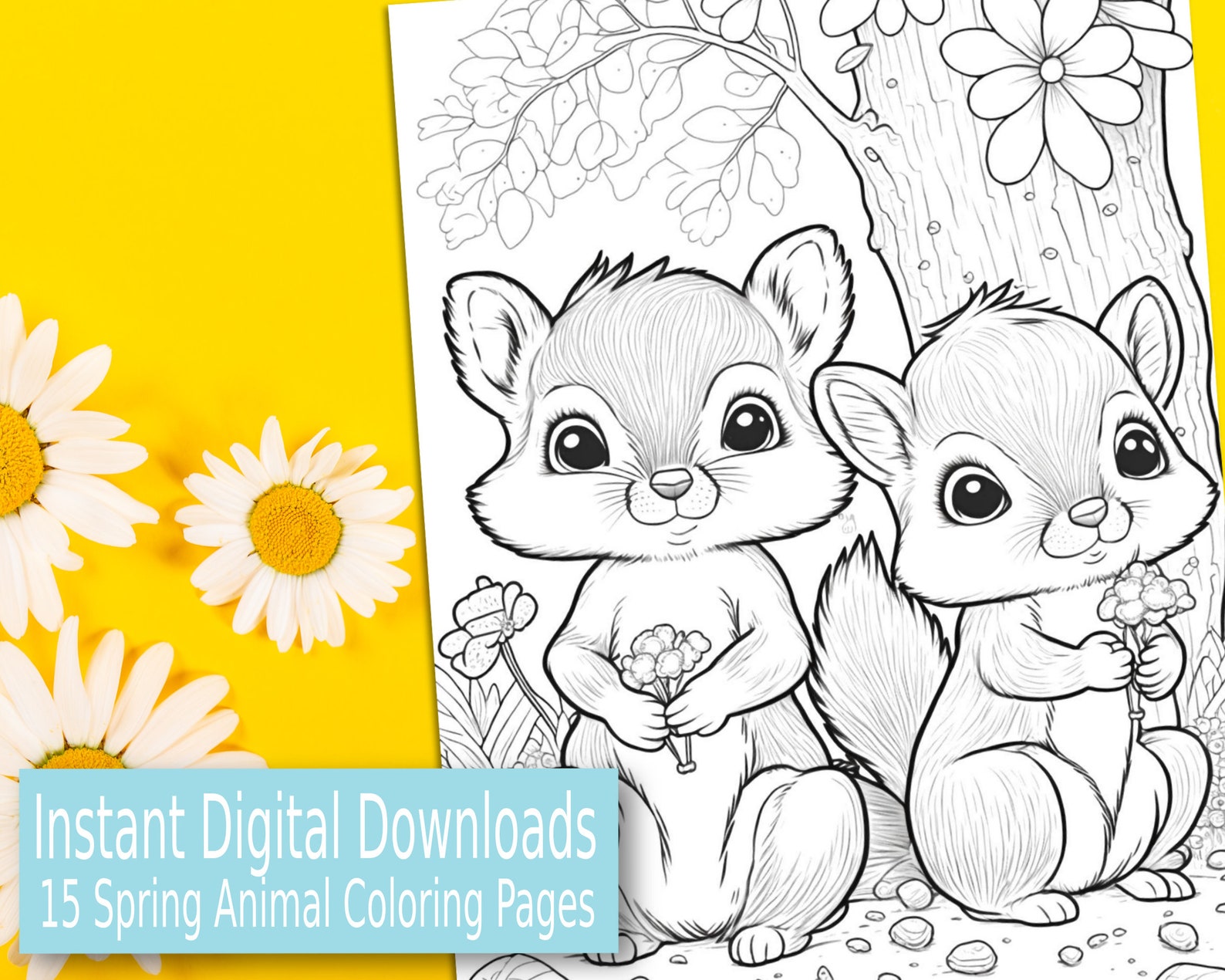 15 Spring-time Animal Coloring Pages for Kids - Etsy