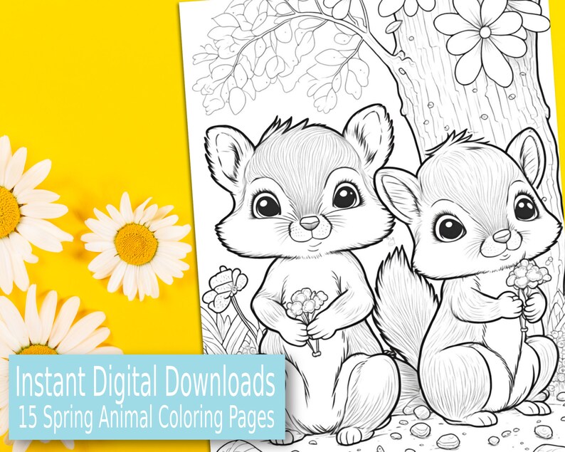 15 Spring-time Animal Coloring Pages for Kids - Etsy