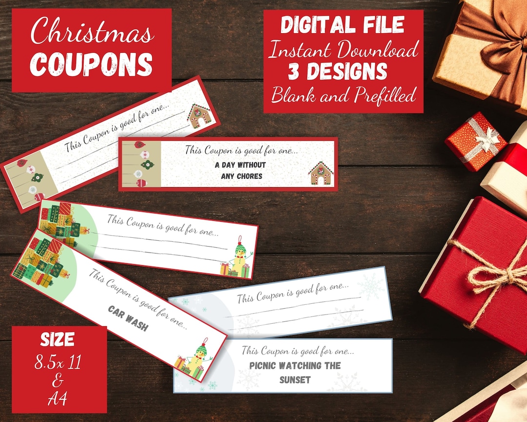 Christmas Coupon Book, Printable Christmas Coupons, Blank and Prefilled ...