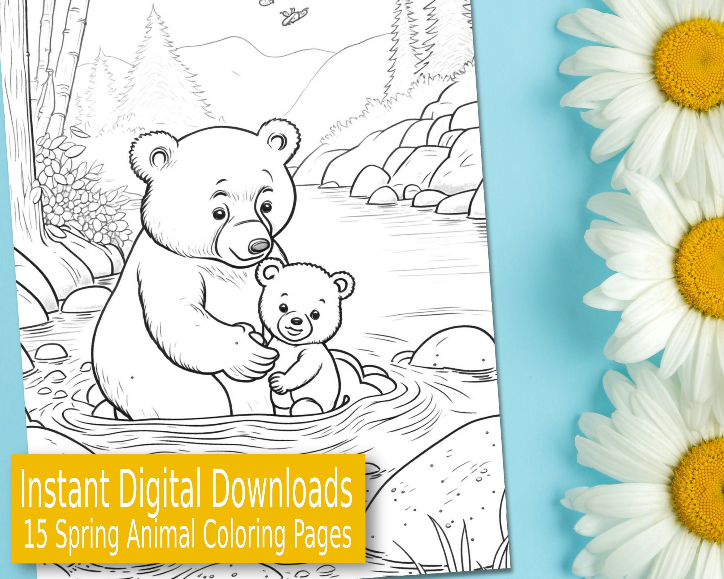15 Spring-time Animal Coloring Pages for Kids - Etsy