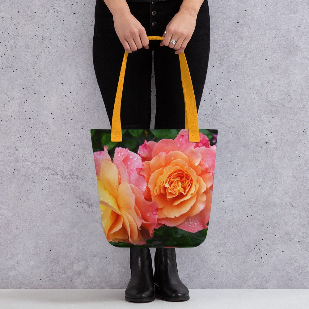 Yellow and Pink Roses Shopping Bag Tote Bag Shoulder Bag - Etsy