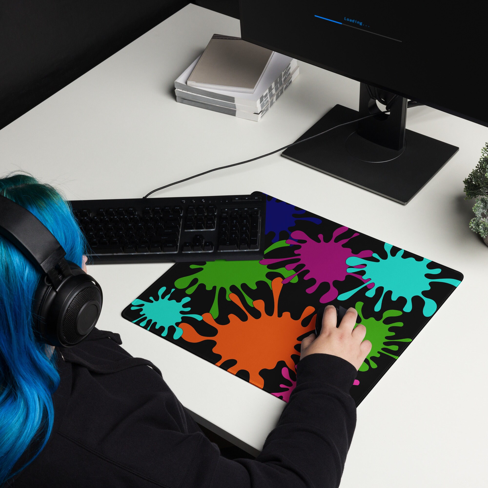 Video Gamer Mouse Pad Computer Desk Mats Paint Splatters Gaming Mouse ...