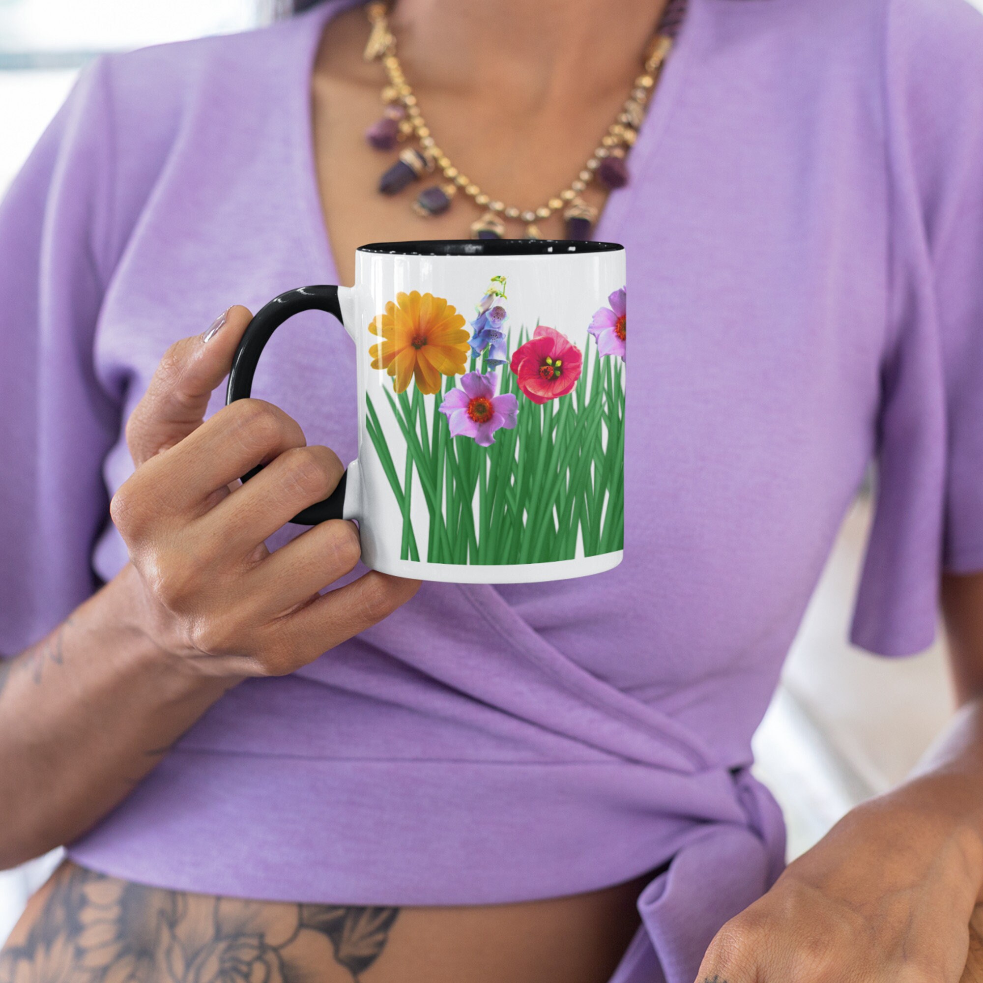 Spring Flowers Ceramic Mug With Color Inside | Springtime Coffee Mug ...
