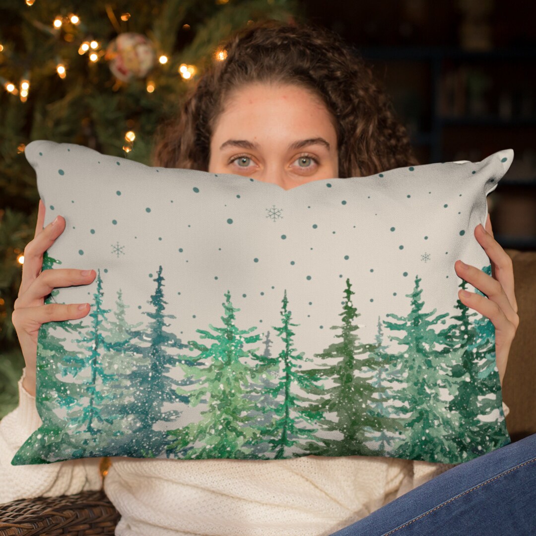 Cozy Winter Pine Trees Reversible Throw Pillow Cozy Winter-themed ...