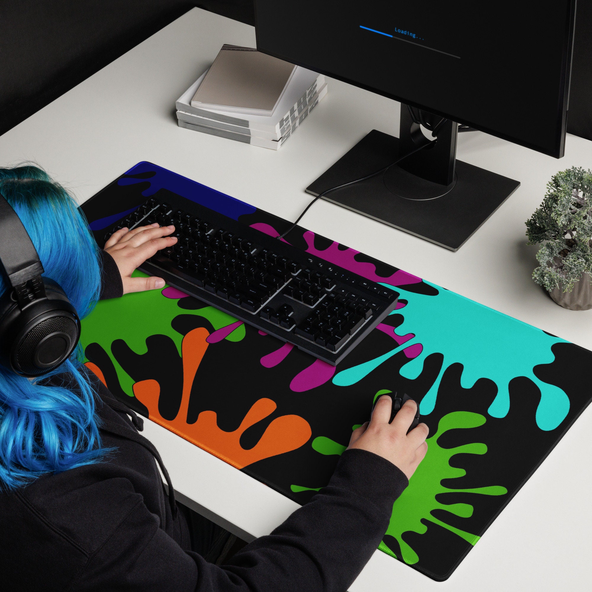Video Gamer Mouse Pad Computer Desk Mats Paint Splatters Gaming Mouse ...