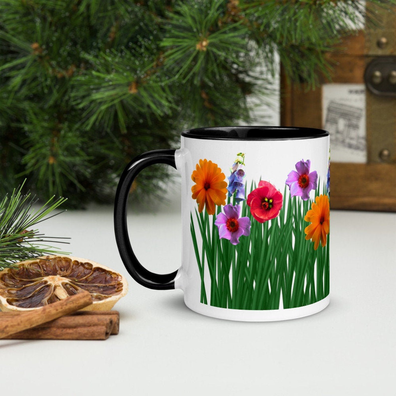 Spring Flowers Ceramic Mug With Color Inside | Springtime Coffee Mug ...