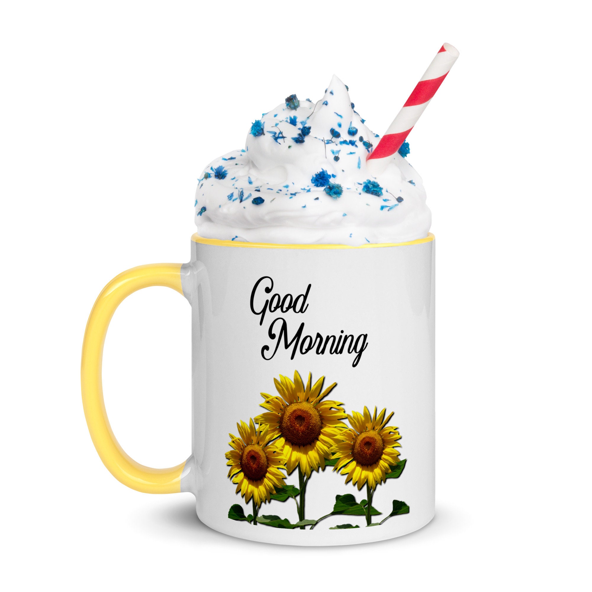 Good Morning Sunflowers Ceramic Mug With Color Inside - Etsy