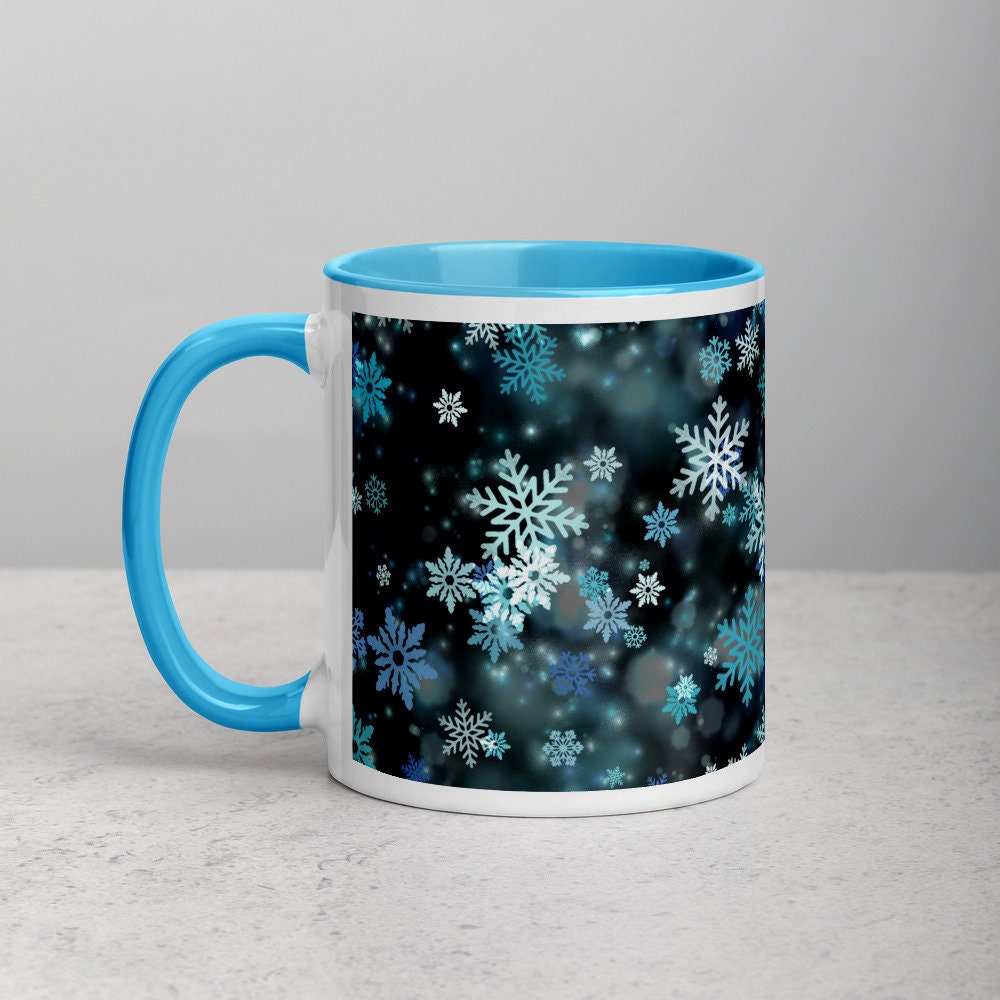 Snowflakes Morning Coffee Mug With Color Inside Ceramic - Etsy