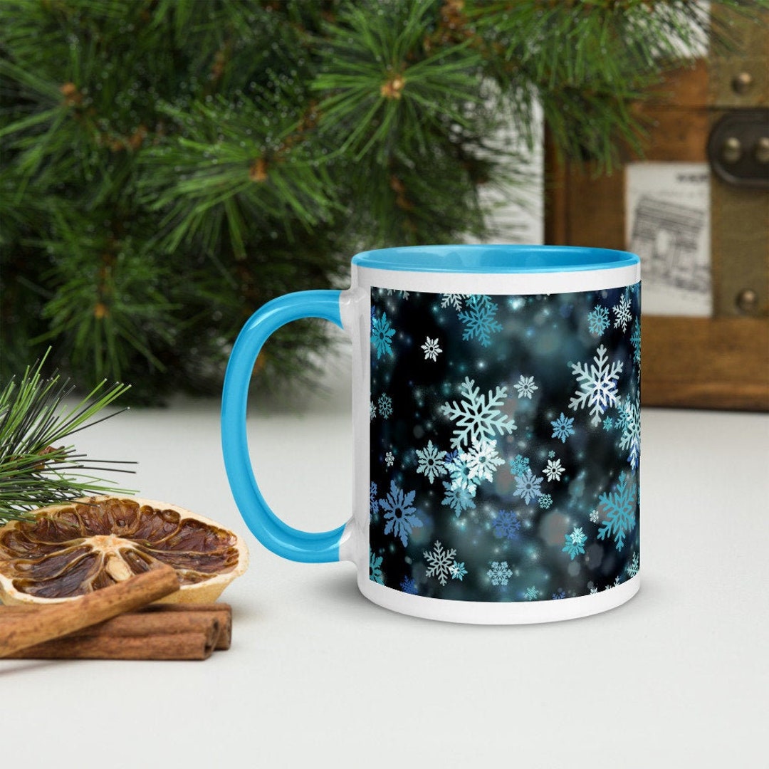 Snowflakes Morning Coffee Mug With Color Inside Ceramic - Etsy