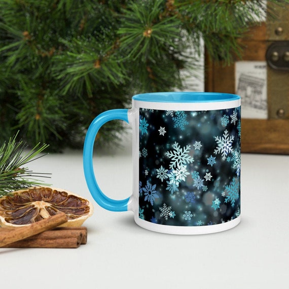 Snowflakes Morning Coffee Mug With Color Inside Ceramic | Etsy